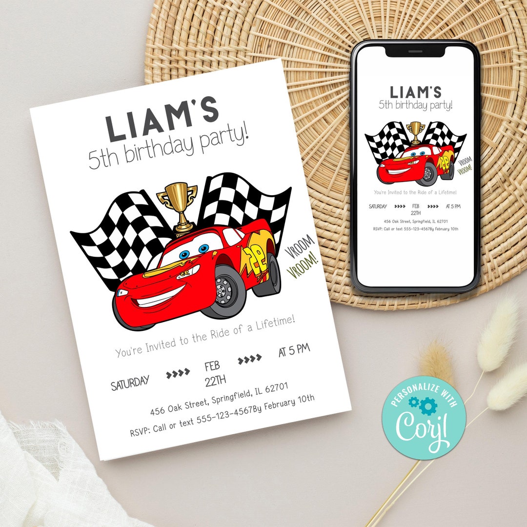Editable Mcqueen Race Car Birthday Invite, Cars Boys Party Invitation ...