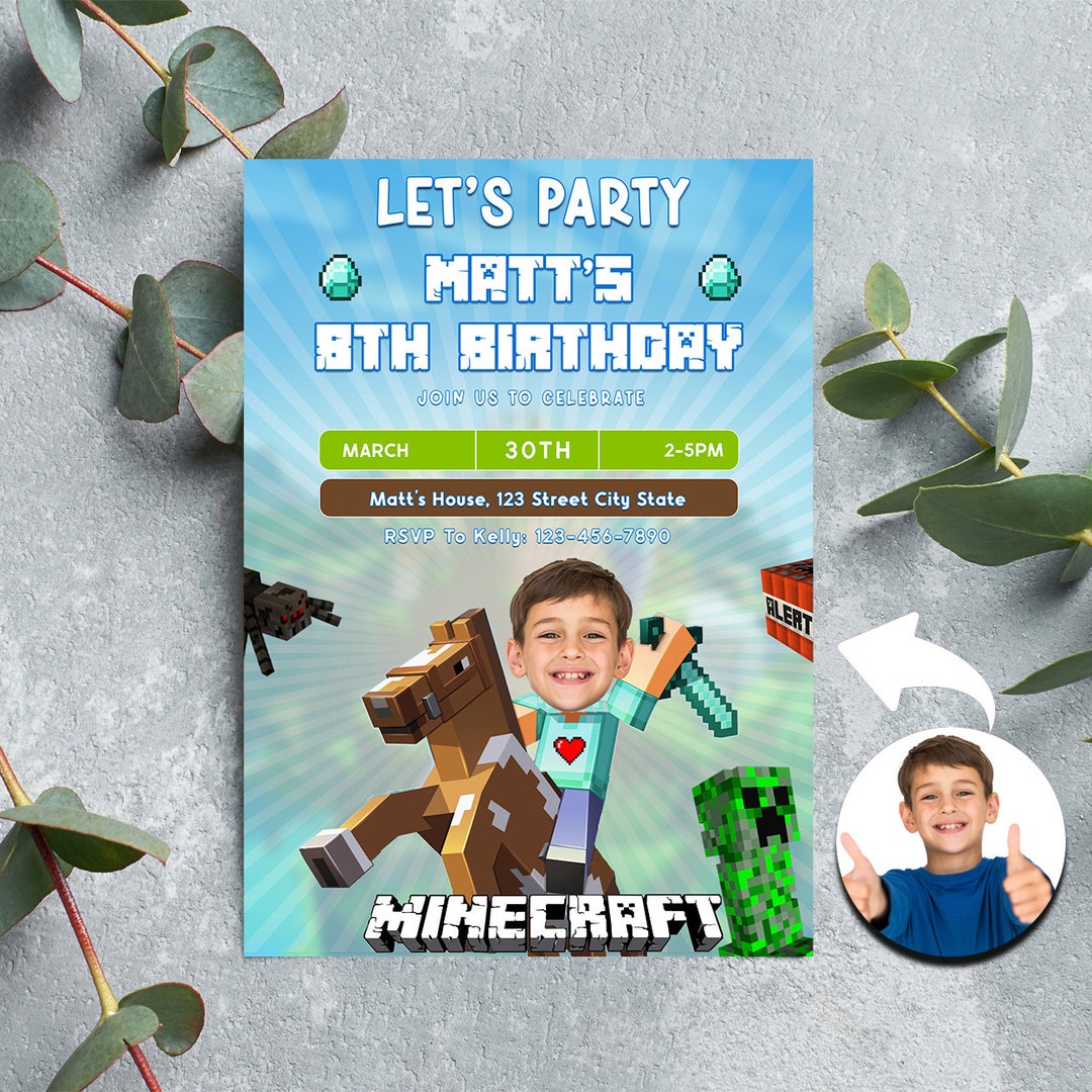 Personalized Minecraft Birthday Invitation With Photo Fun Party Invite ...