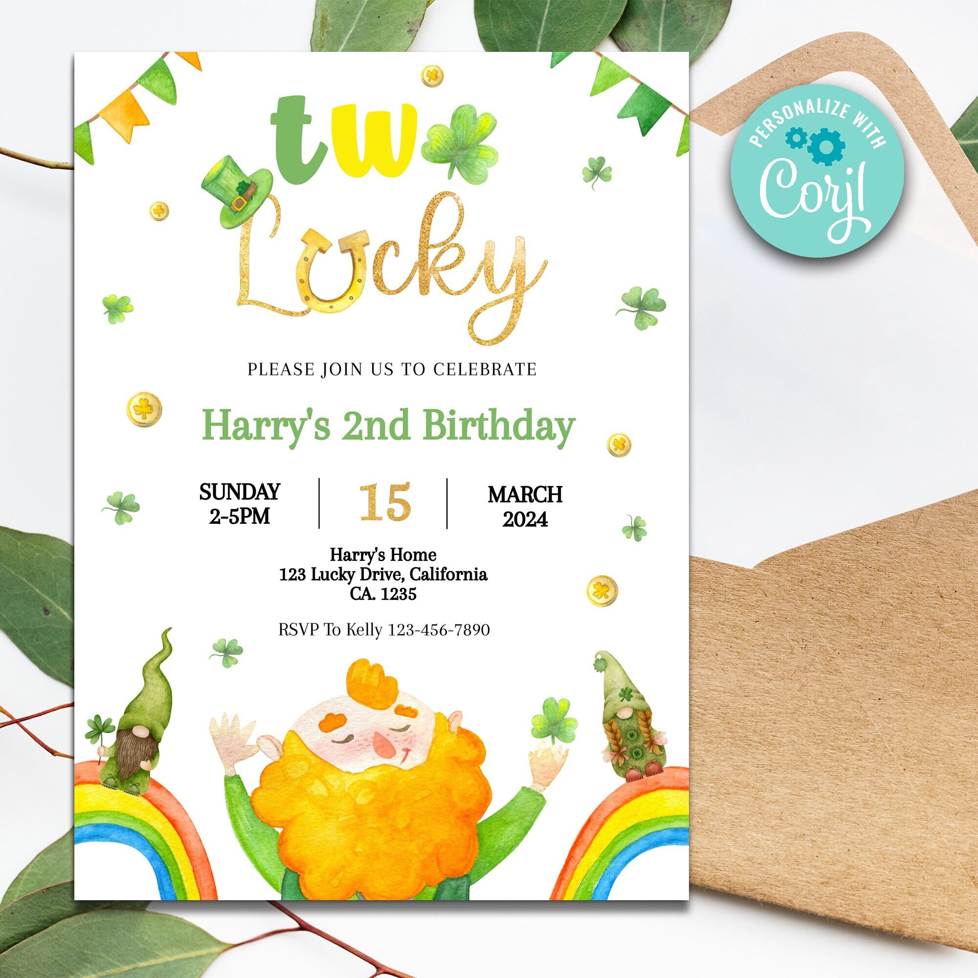 EDITABLE Lucky Two Birthday Invitation Saint Patrick 2nd Birthday ...
