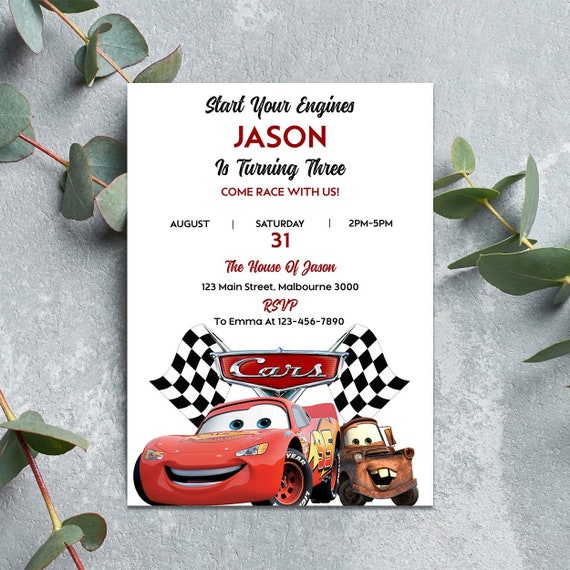 Lightning Mcqueen Party Invitations Cars Birthday Invitation,