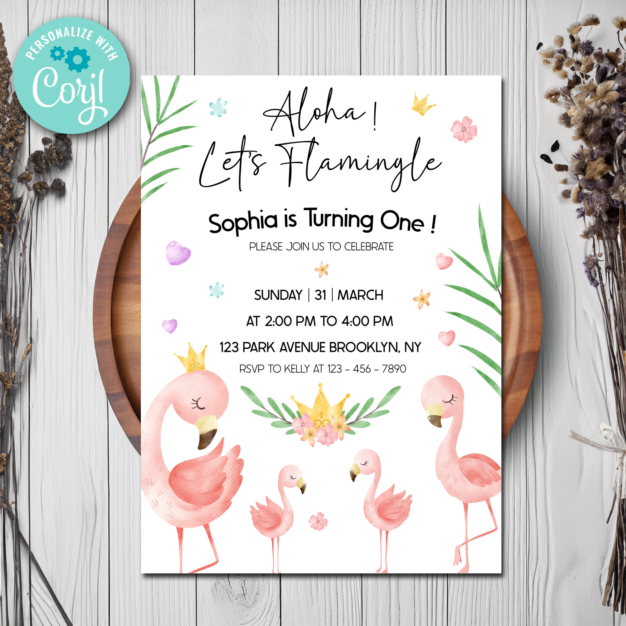 EDITABLE Pink Flamingo Invitation Watercolor Flamingo Birthday ...