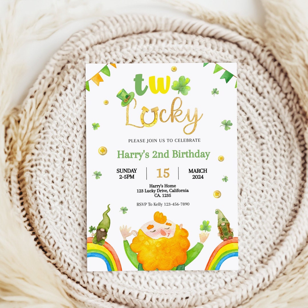EDITABLE Lucky Two Birthday Invitation - Saint Patrick 2nd Birthday ...