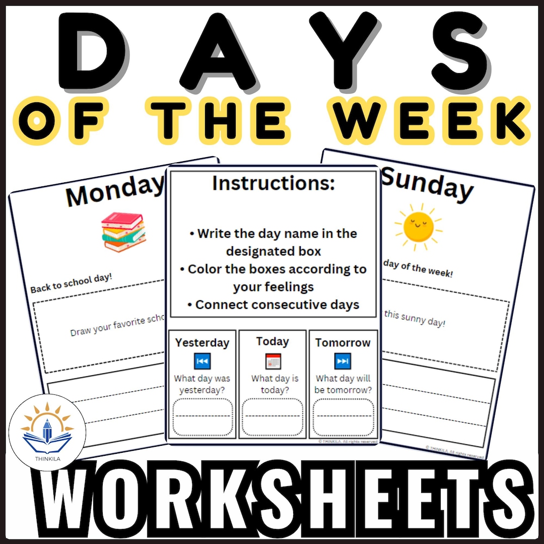 Days of the Week Interactive Worksheets Bundle Yesterday, Today ...