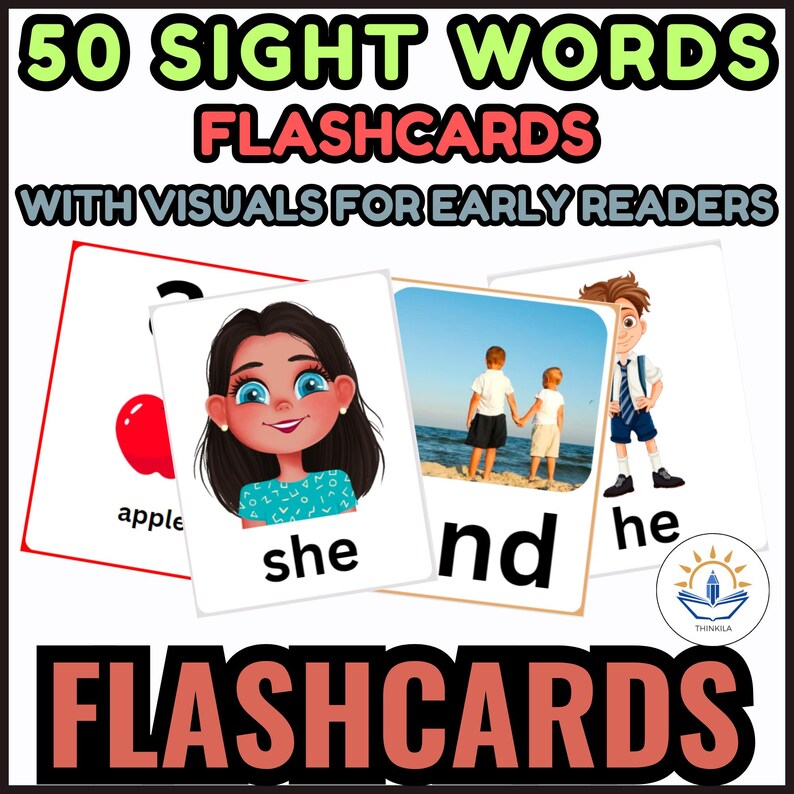 50 Sight Words Flashcards With Visuals for Early Readers - Etsy