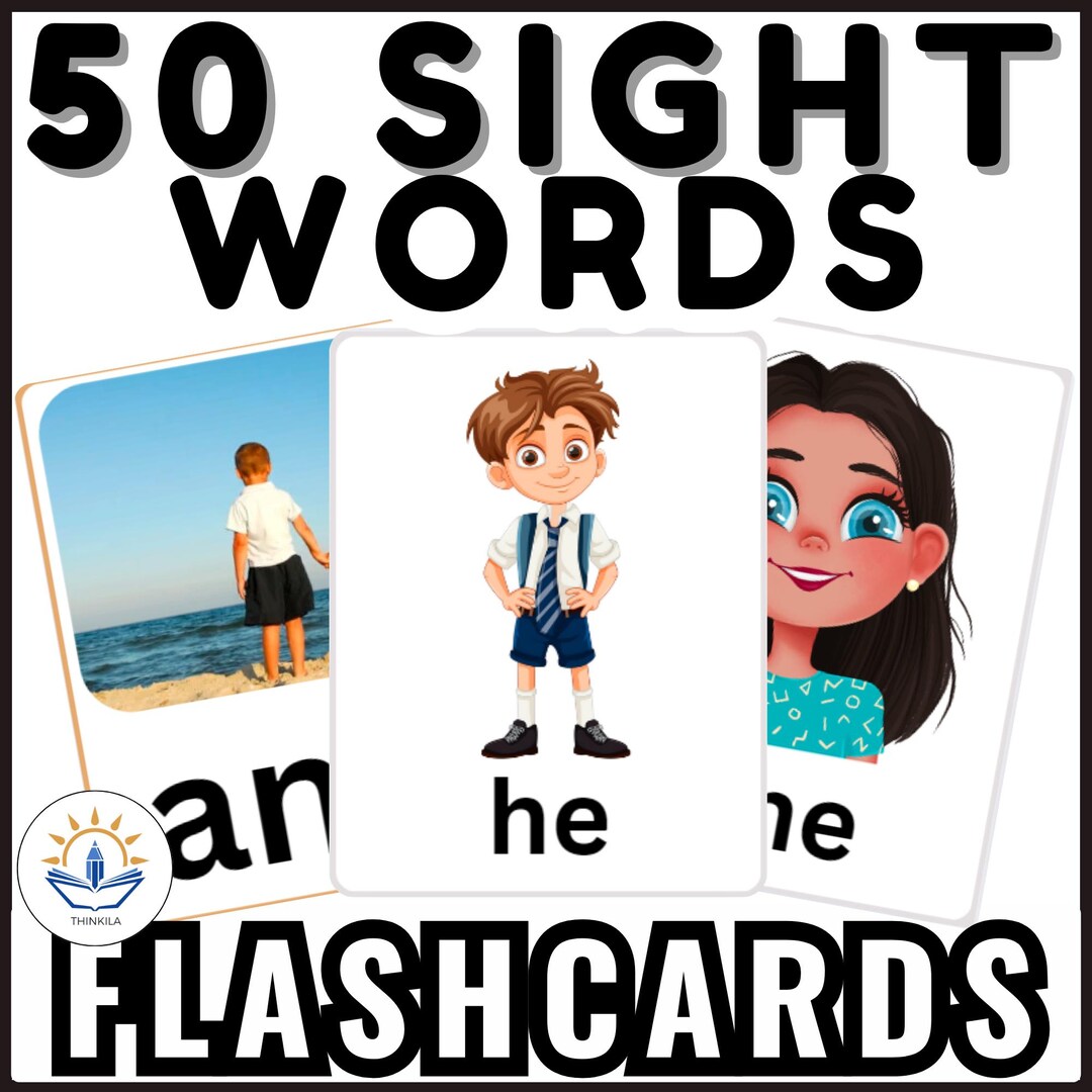 50 Sight Words Flashcards With Visuals for Early Readers - Etsy