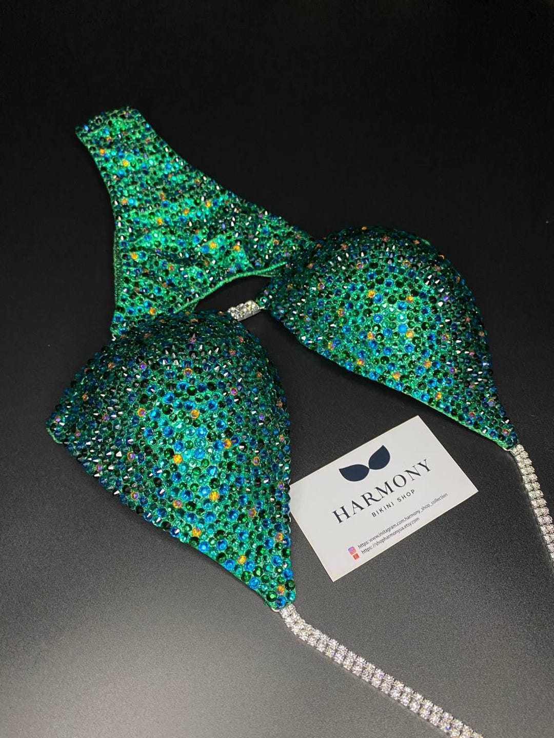 Green Bikini Set,figure Bikini, Bikini Suit, Competition Bikini, Wellness Competition Bikini ...