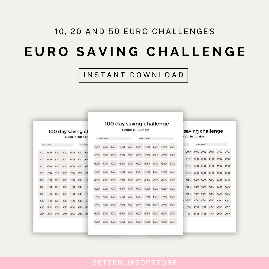 Printable Euro Savings Challenge Printable 100 Day Saving Challenge - Etsy