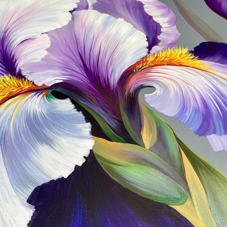 Original Realistic Iris Flower Acrylic Painting: Purple Floral ...