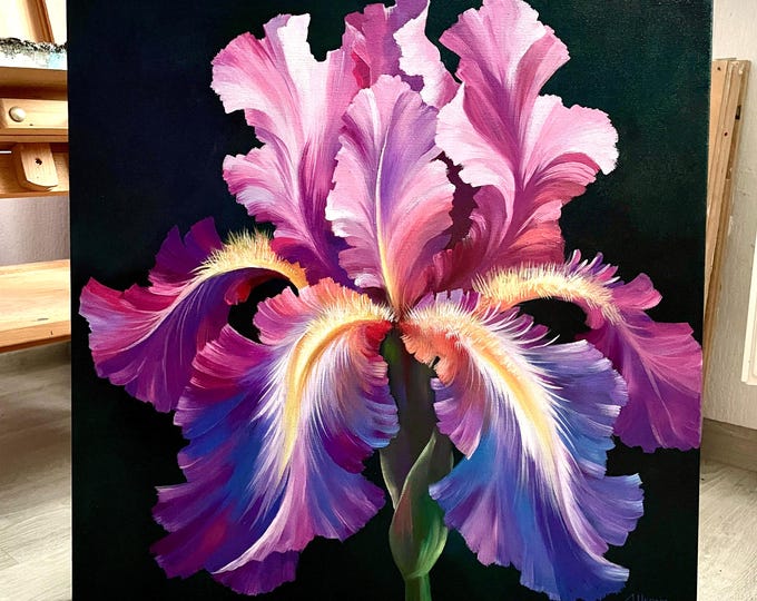 Colored Iris on a Black Background,realistic Iris Acrylic Painting ...