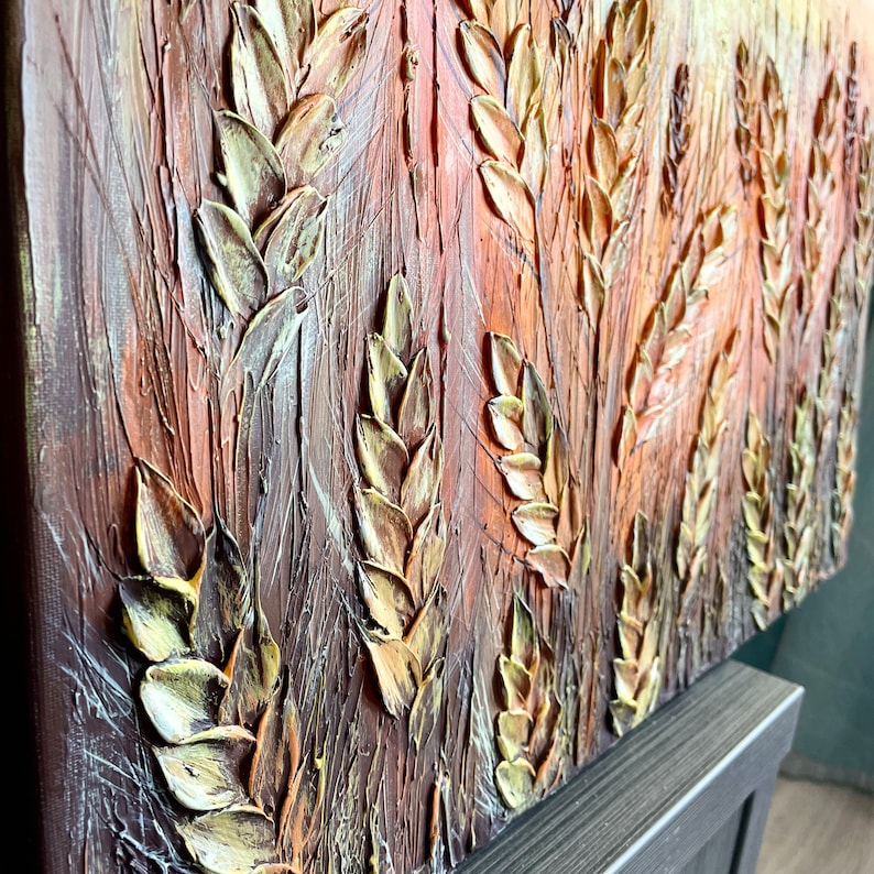 Original Painting Wheat Field Sunset Impasto 3d Texture Sculptural Art ...