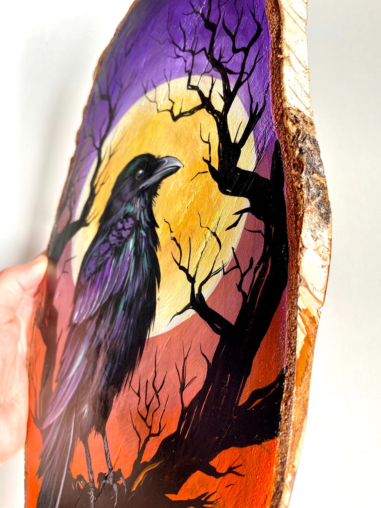 Raven Wood Slice Painting, Crow Acrylic on Natural Wood, Witchy Gothic ...