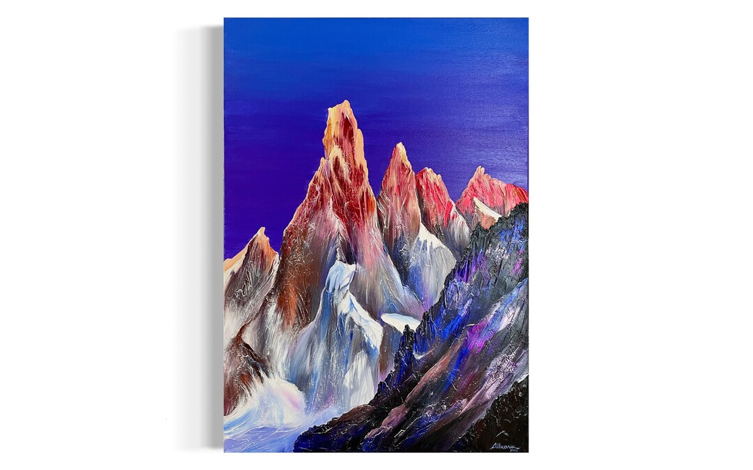 Impasto Acrylic Painting: Patagonia Andes Mountains Textured Landscape ...