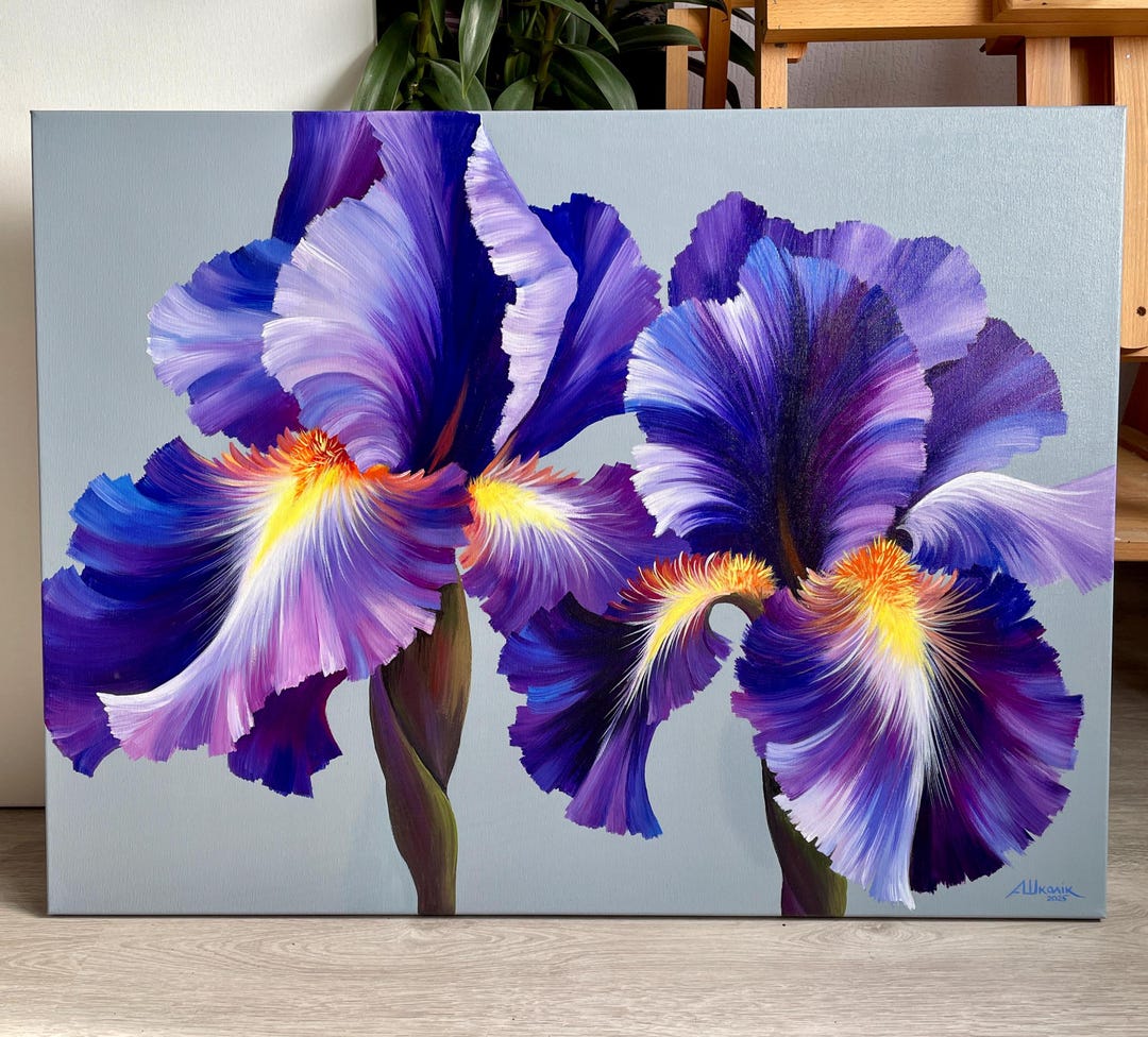 Purple Irises on Canvas,realistic Irises,flowers Acrylic Painting ...