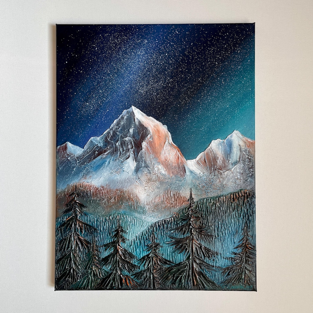 Night Mountains Acrylic Painting,textured Mountain Landscape Art ...