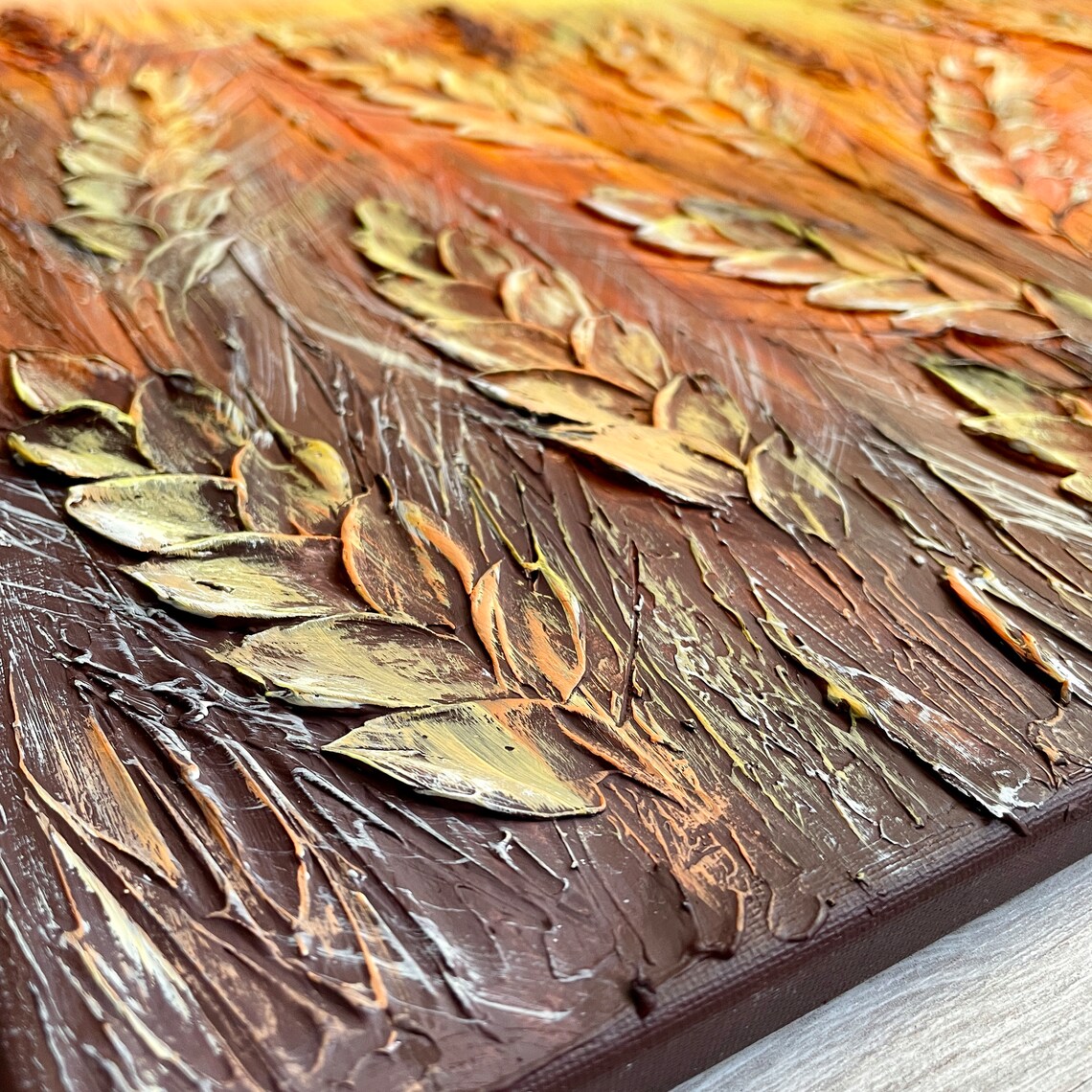 Original Painting Wheat Field Sunset Impasto 3d Texture Sculptural Art ...