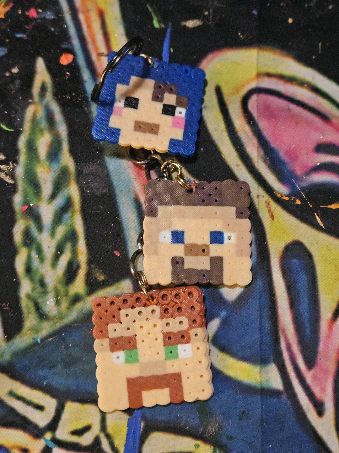 Minecraft Keychain 3pc Character Head Set Hex, Hal, & Steve Made to ...
