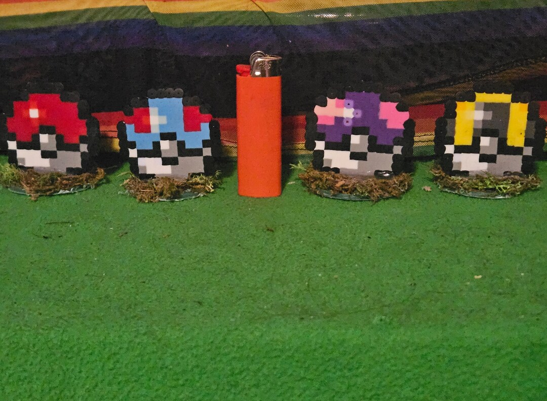 Pokemon Standing 8bit Pokeball Figure on a Real Moss Disc Choose Your ...
