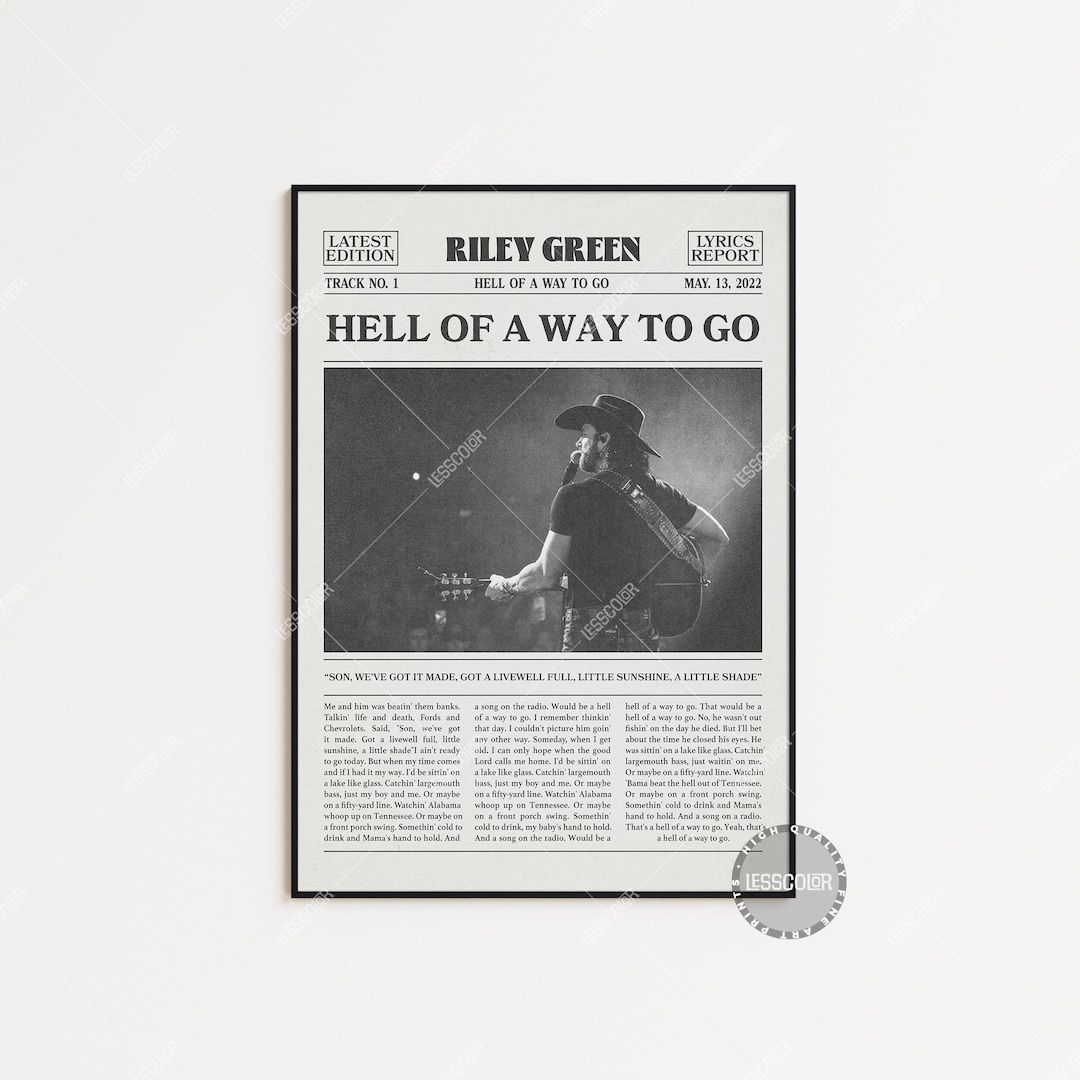 Riley Green Retro Newspaper Print, Hell of A Way to Go Poster, Lyrics ...