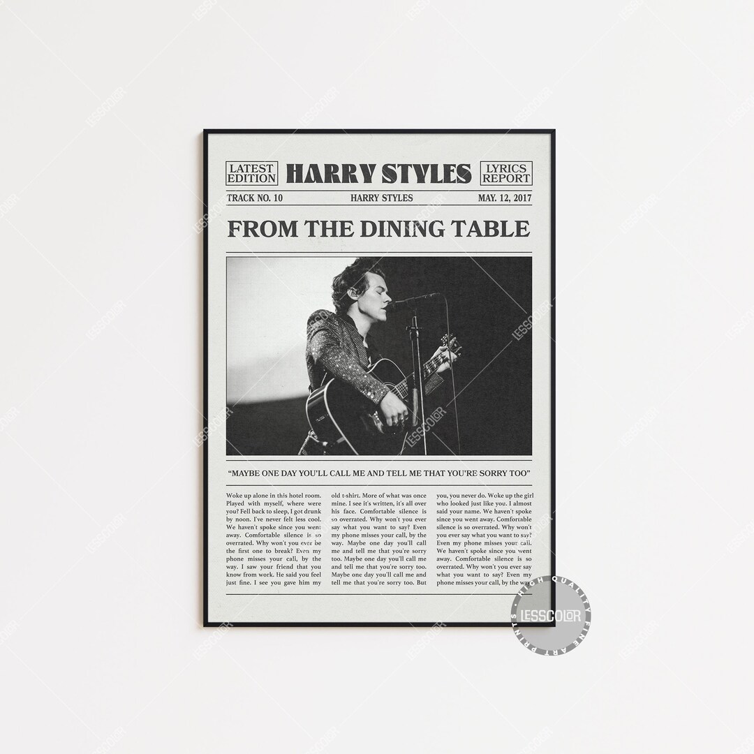 Harry Styles Retro Newspaper Print, From the Dinning Table Poster ...
