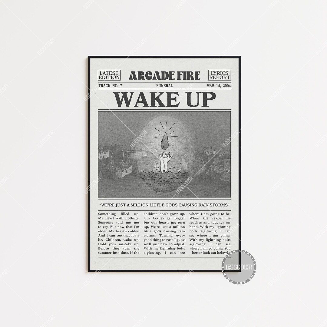 Arcade Fire Retro Newspaper Print, Wake up Poster, Wake up Lyrics Print ...
