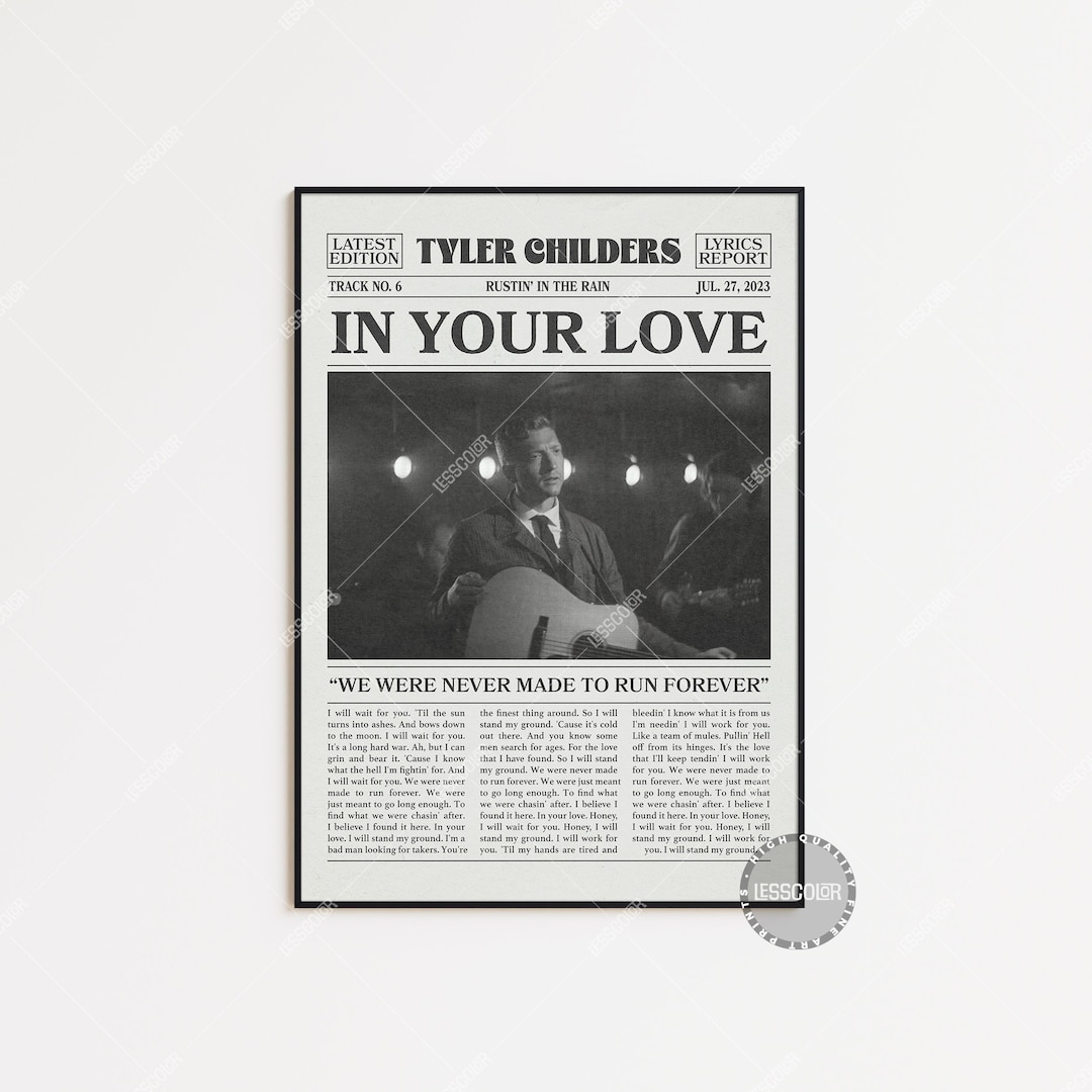Tyler Childers Retro Newspaper Print, in Your Love Poster, in Your Love ...