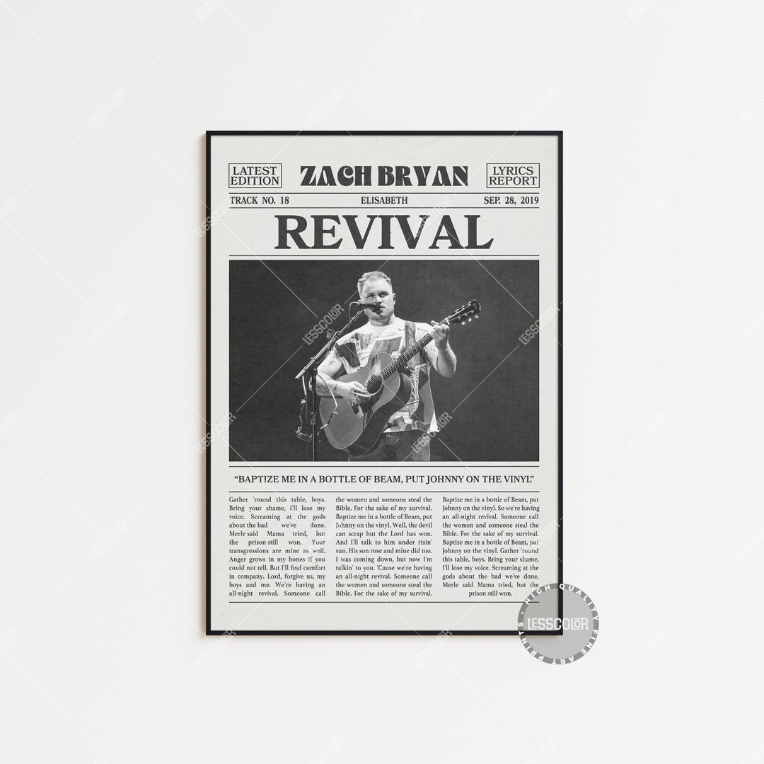 Zach Bryan Retro Newspaper Print, Revival Poster, Revival Lyrics Print ...