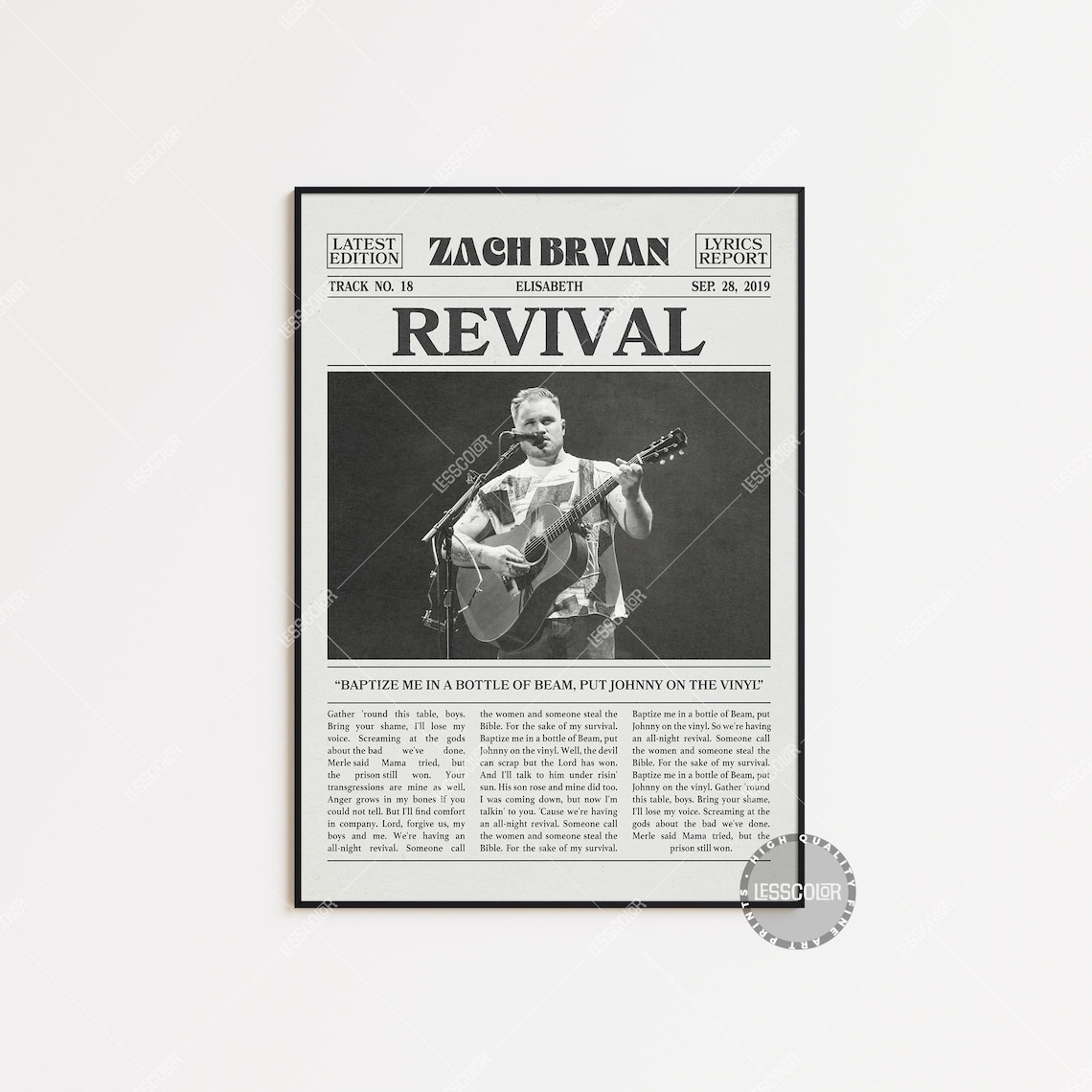 Zach Bryan Retro Newspaper Print, Revival Poster, Revival Lyrics Print ...