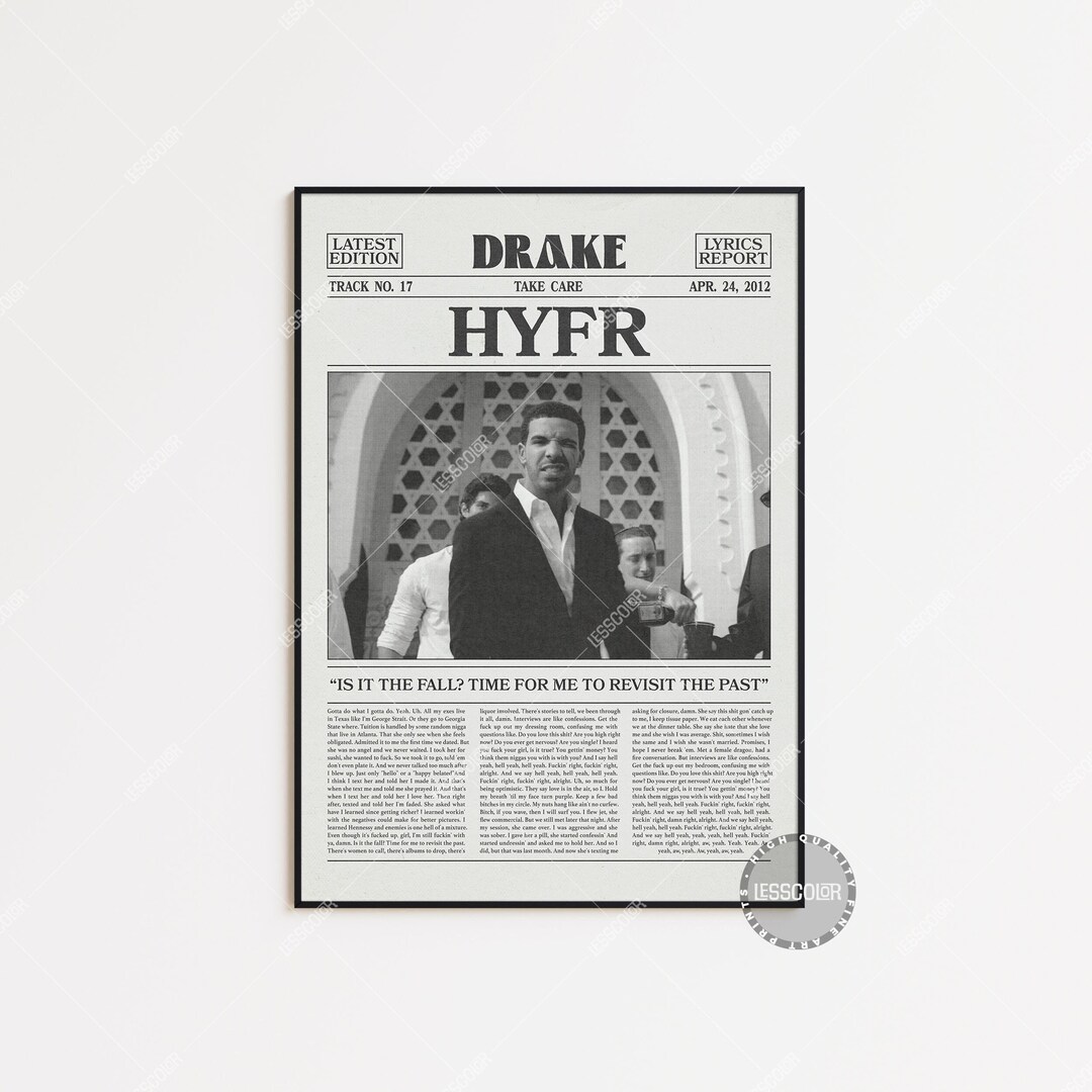 Drake Retro Newspaper Print, HYFR Poster, HYFR Lyric Print, Drake ...