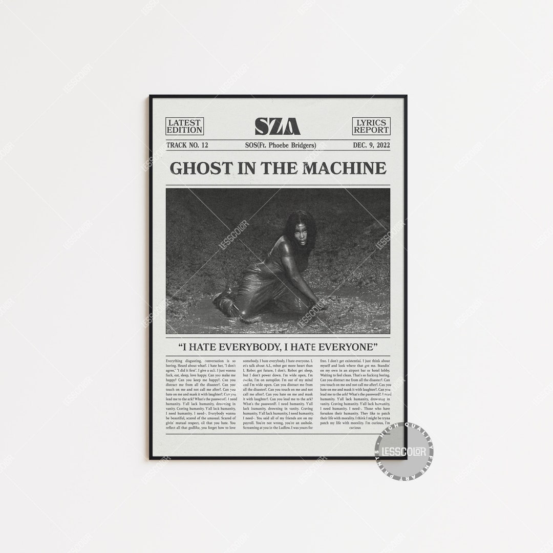 SZA Retro Newspaper Print, Ghost in the Machine Poster, SOS Lyrics ...