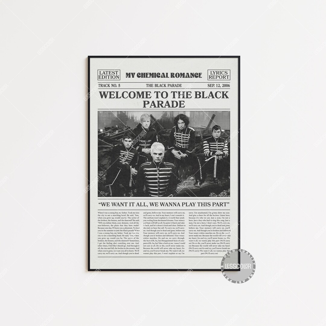 My Chemical Romance Retro Newspaper Print, Welcome to the Black Parade ...