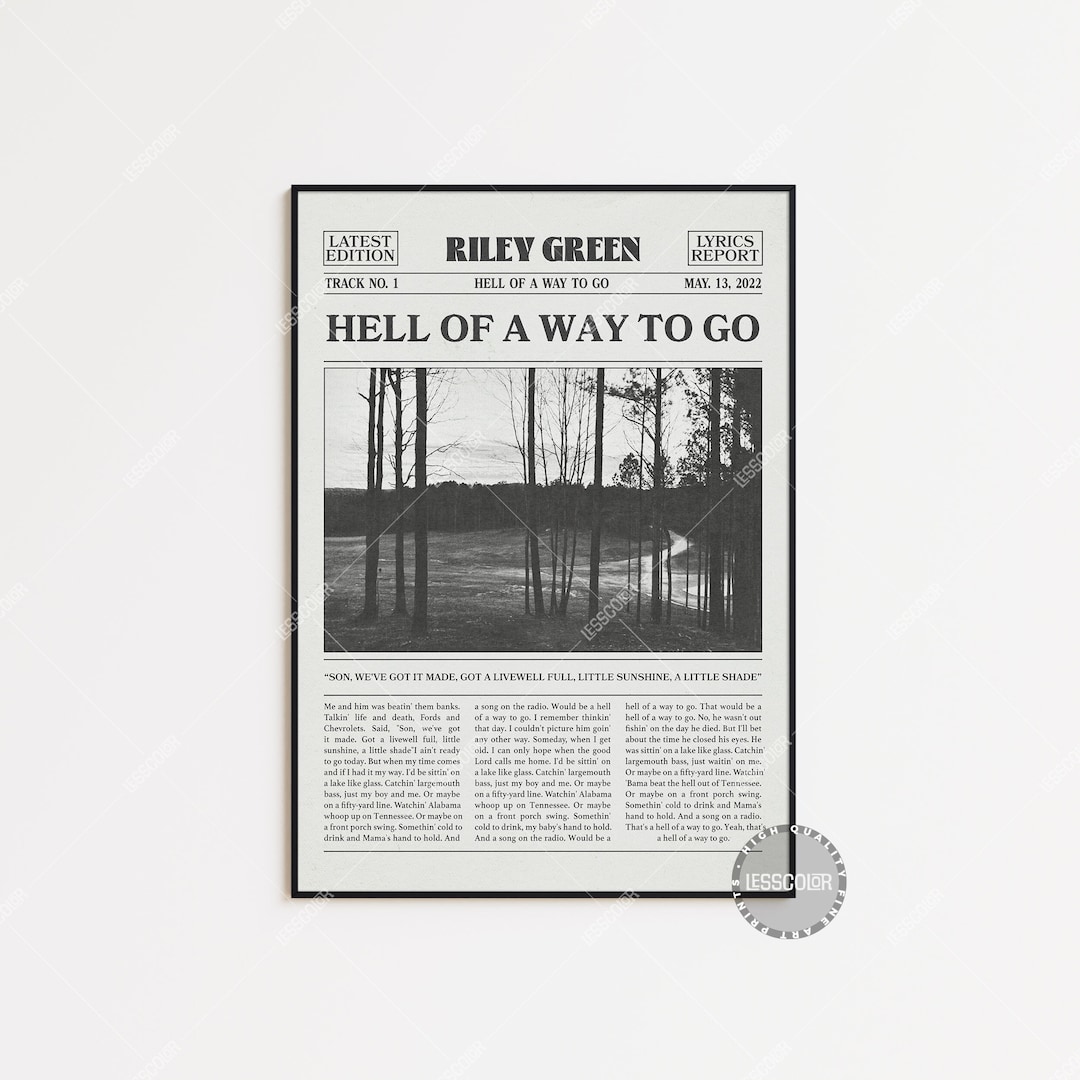 Riley Green Retro Newspaper Print, Hell of A Way to Go Poster, Lyrics ...