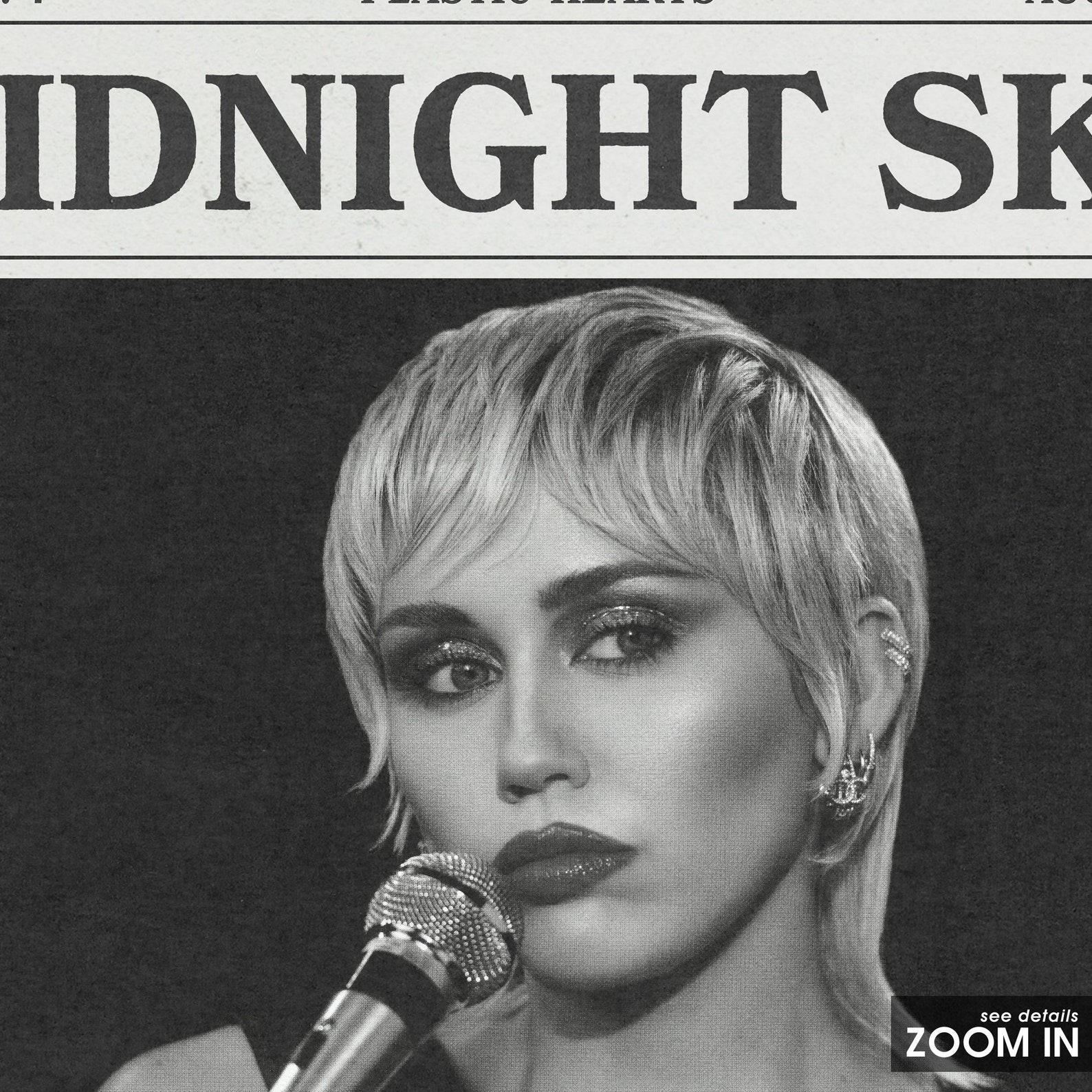 Miley Cyrus Retro Newspaper Print, Midnight Sky Poster, Midnight Sky ...