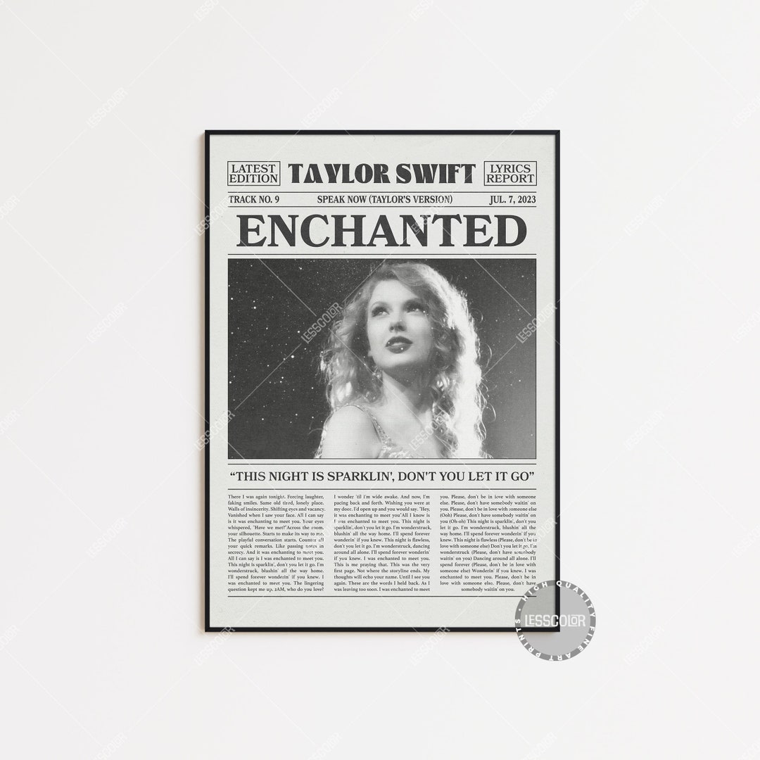 Taylor Swift Retro Newspaper Print, Enchanted Poster, Enchanted Lyrics ...
