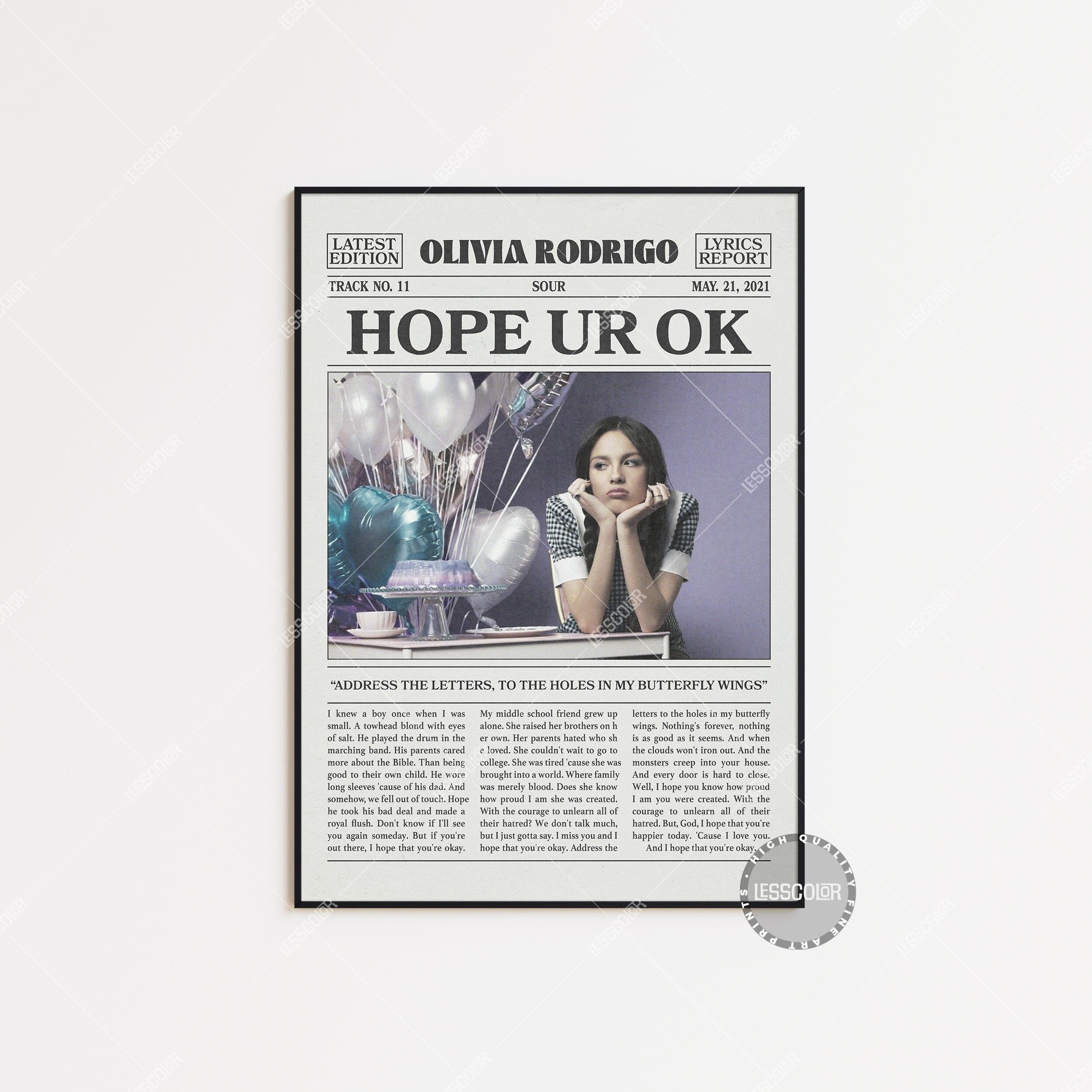 Olivia Rodrigo Retro Newspaper Print, Hope Ur Ok Poster, Hope Ur Ok ...