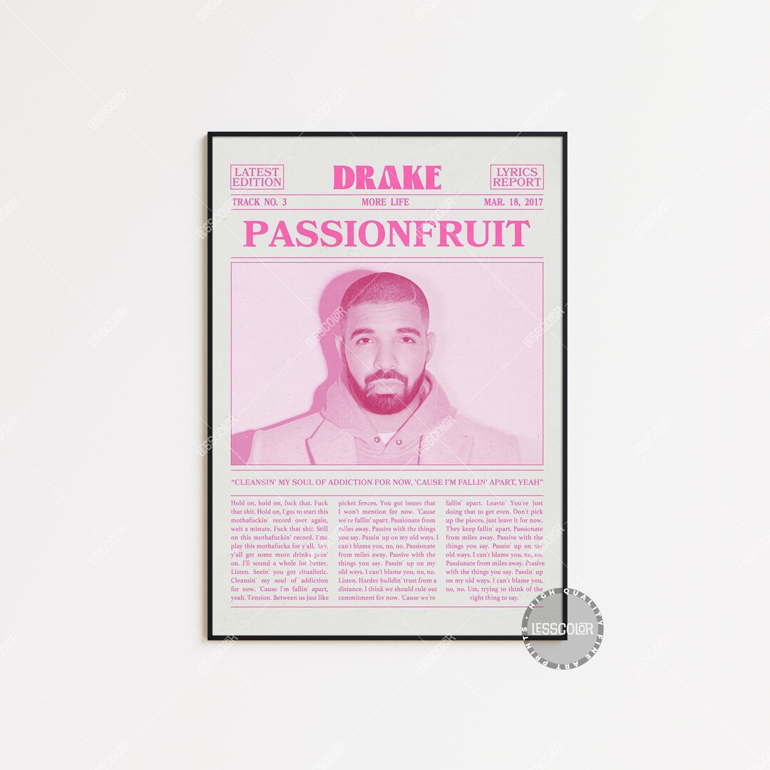Drake Retro Newspaper Print, Passionfruit Poster, Passionfruit Lyric ...