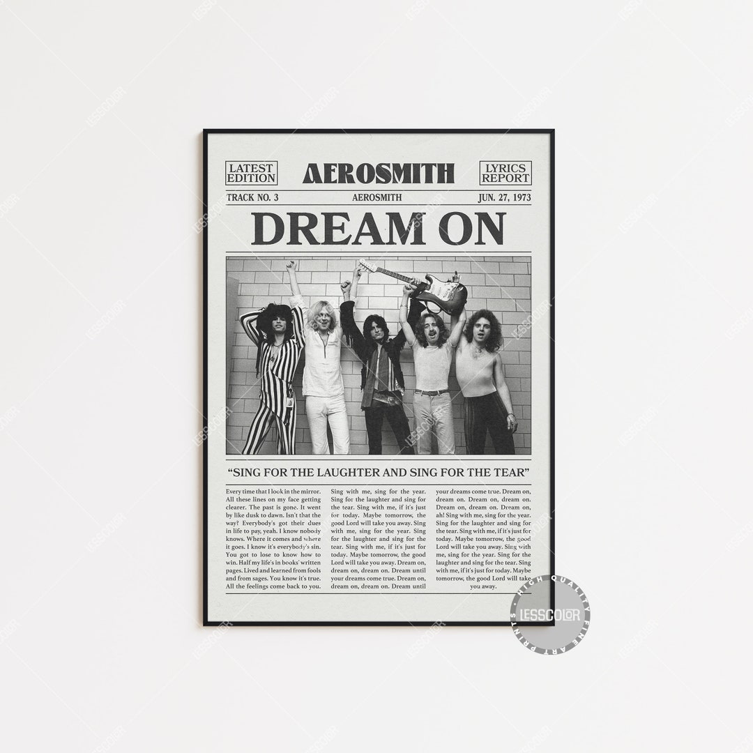 Aerosmith Retro Newspaper Print, Dream on Poster, Dream on Lyrics Print ...