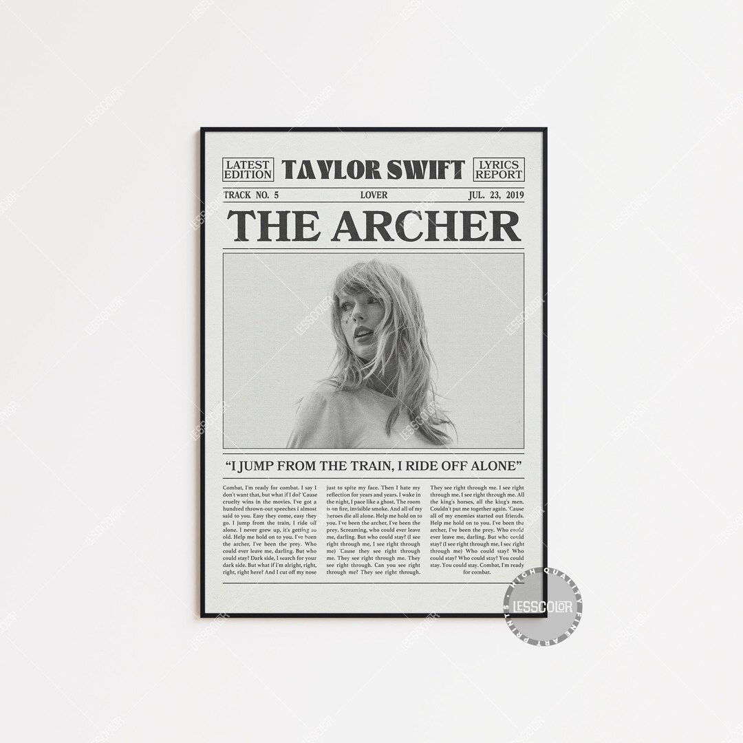 Taylor Swift Retro Newspaper Print, Archer Poster, Archer Lyrics Print ...