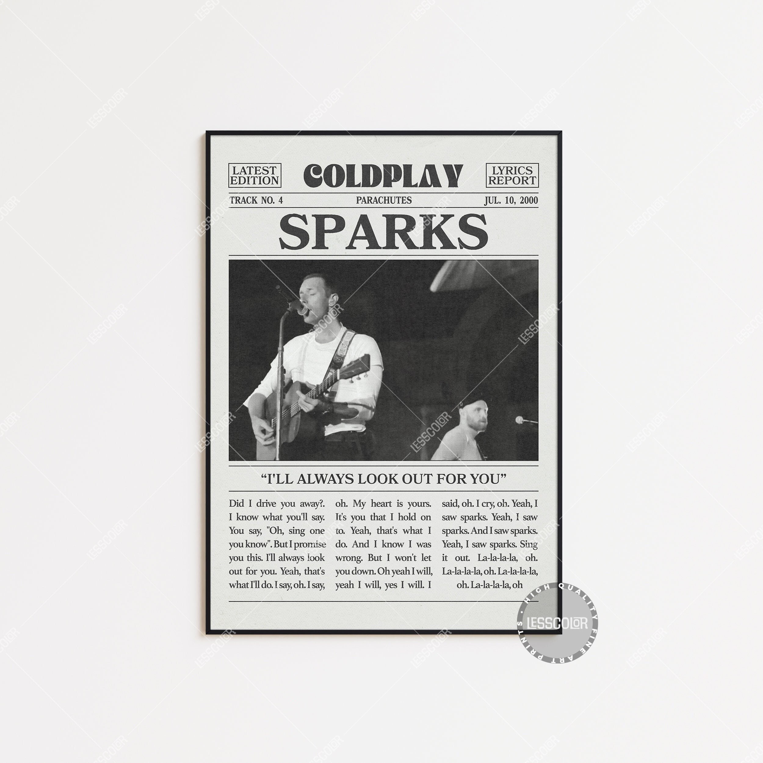 Coldplay Retro Newspaper Print, Sparks Poster, Sparks Lyrics Print ...