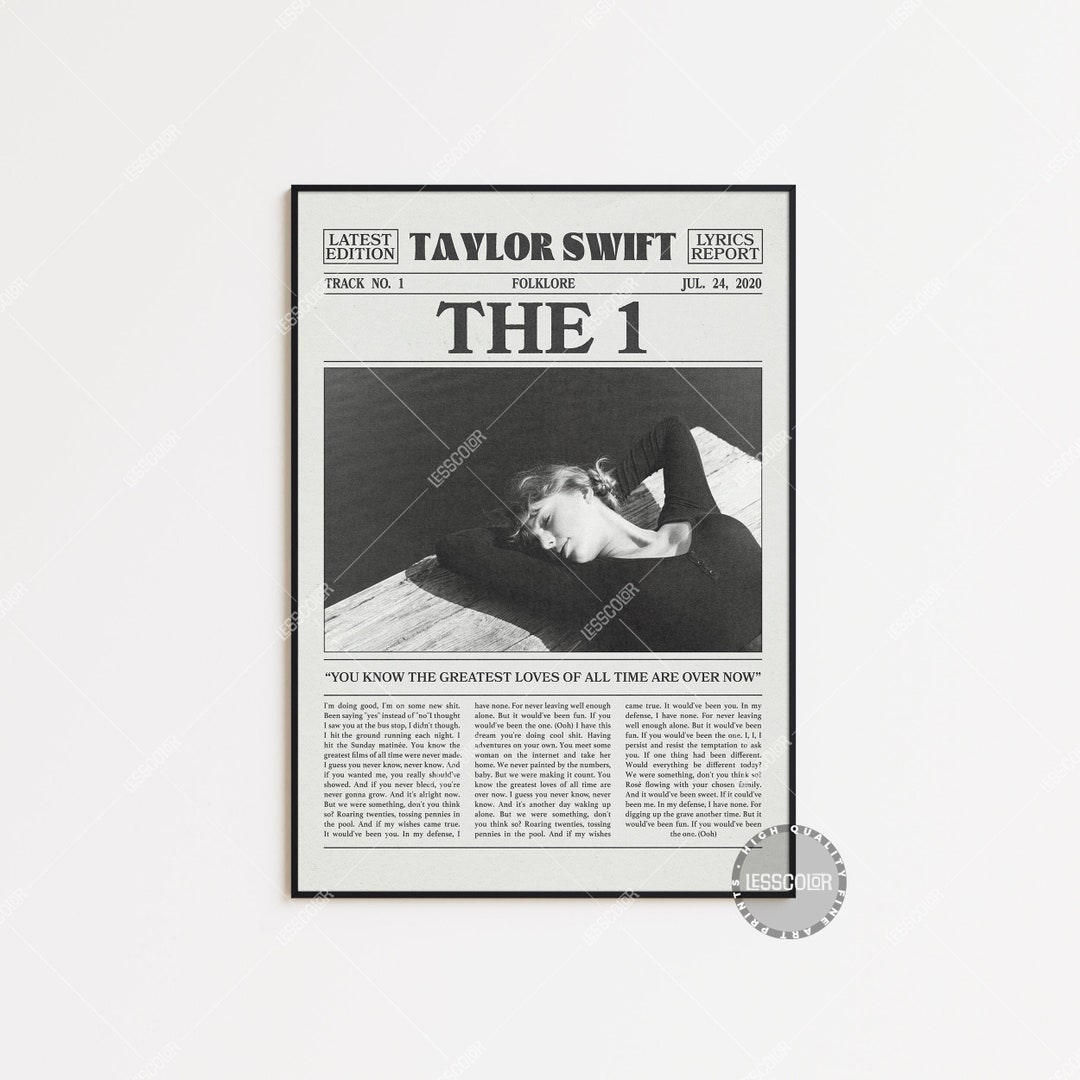 Taylor Swift Retro Newspaper Print, the 1 Poster, the 1 Lyrics Print ...