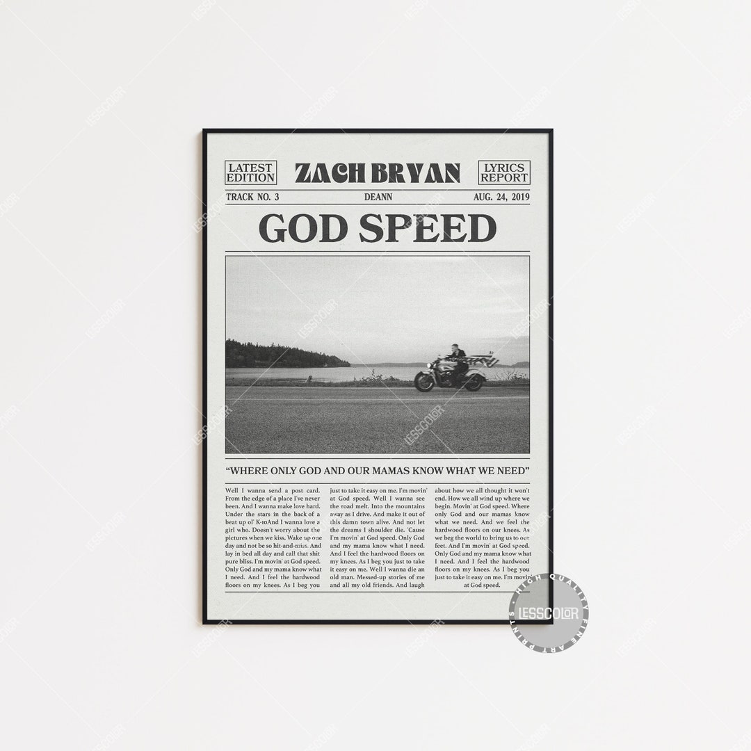 Zach Bryan Retro Newspaper Print, God Speed Poster, God Speed Lyrics ...