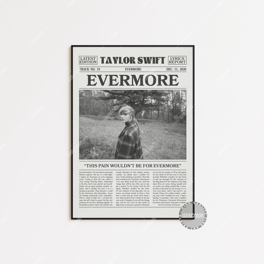 Taylor Swift Retro Newspaper Print, Evermore Poster, Evermore Lyrics ...