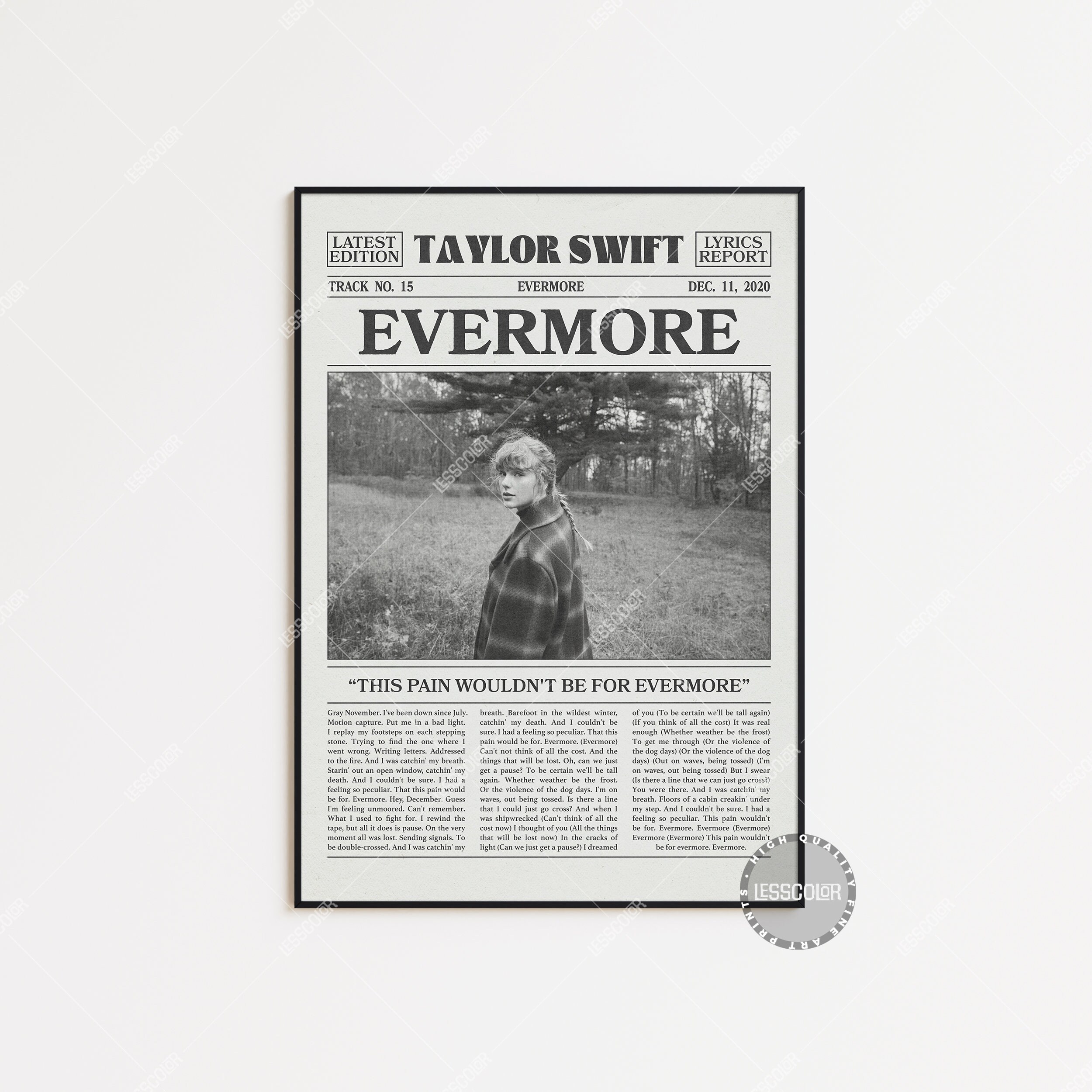 Taylor Swift Retro Newspaper Print, Evermore Poster, Evermore Lyrics ...