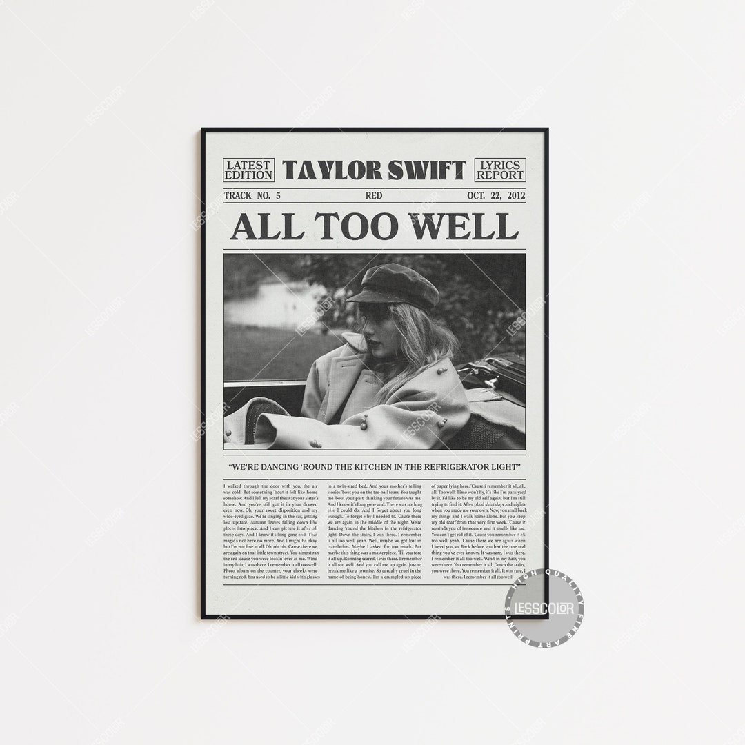 Taylor Swift Retro Newspaper Print, All Too Well Poster, Lyrics Print ...