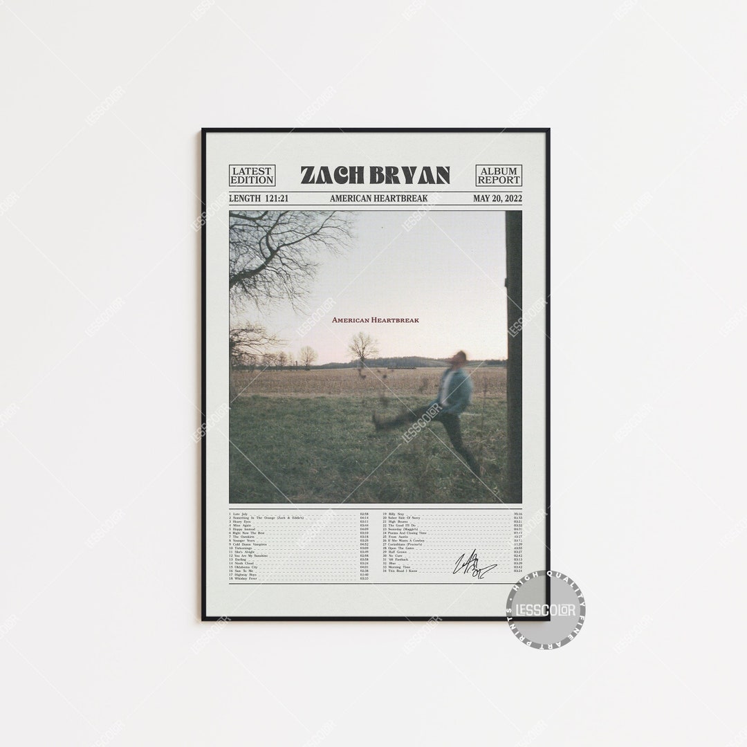 Zach Bryan Retro Newspaper Print, American Heartbreak Poster, Zach ...
