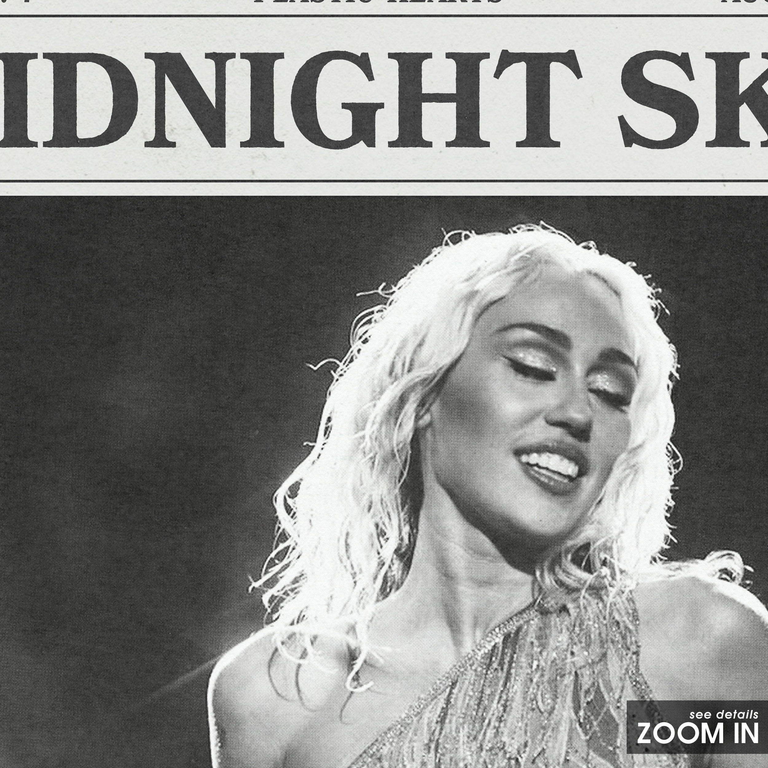Miley Cyrus Retro Newspaper Print, Midnight Sky Poster, Midnight Sky ...