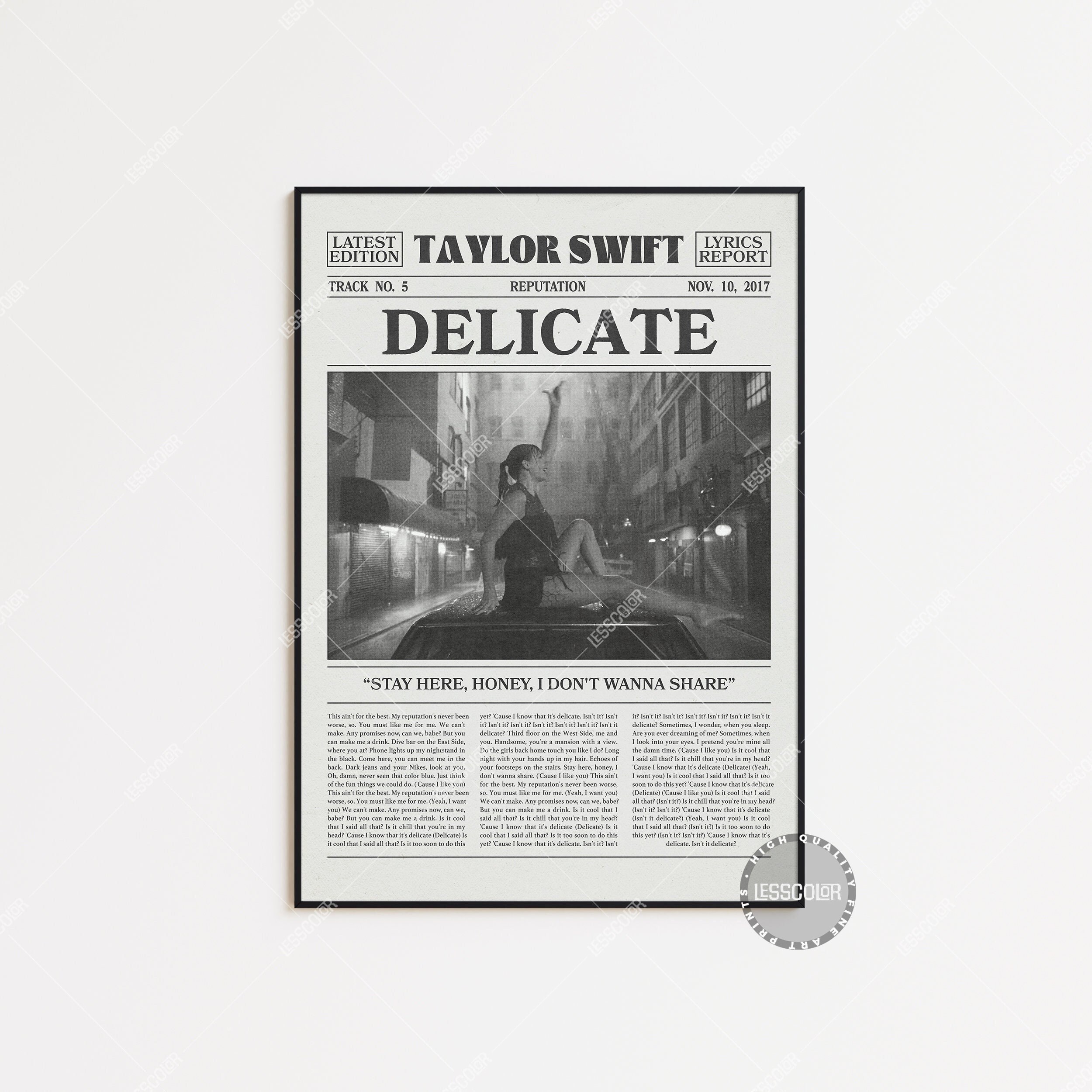 Taylor Swift Retro Newspaper Print, Delicate Poster, Delicate Lyrics ...