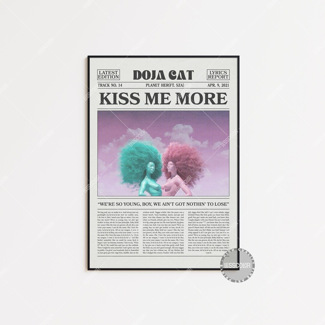 Doja Cat and SZA Retro Newspaper Print, Kiss Me More Poster, Kiss Me ...