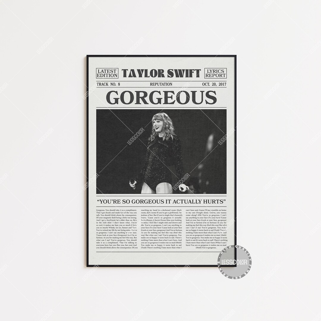 Taylor Swift Retro Newspaper Print, Gorgeous Poster, Gorgeous Lyrics ...