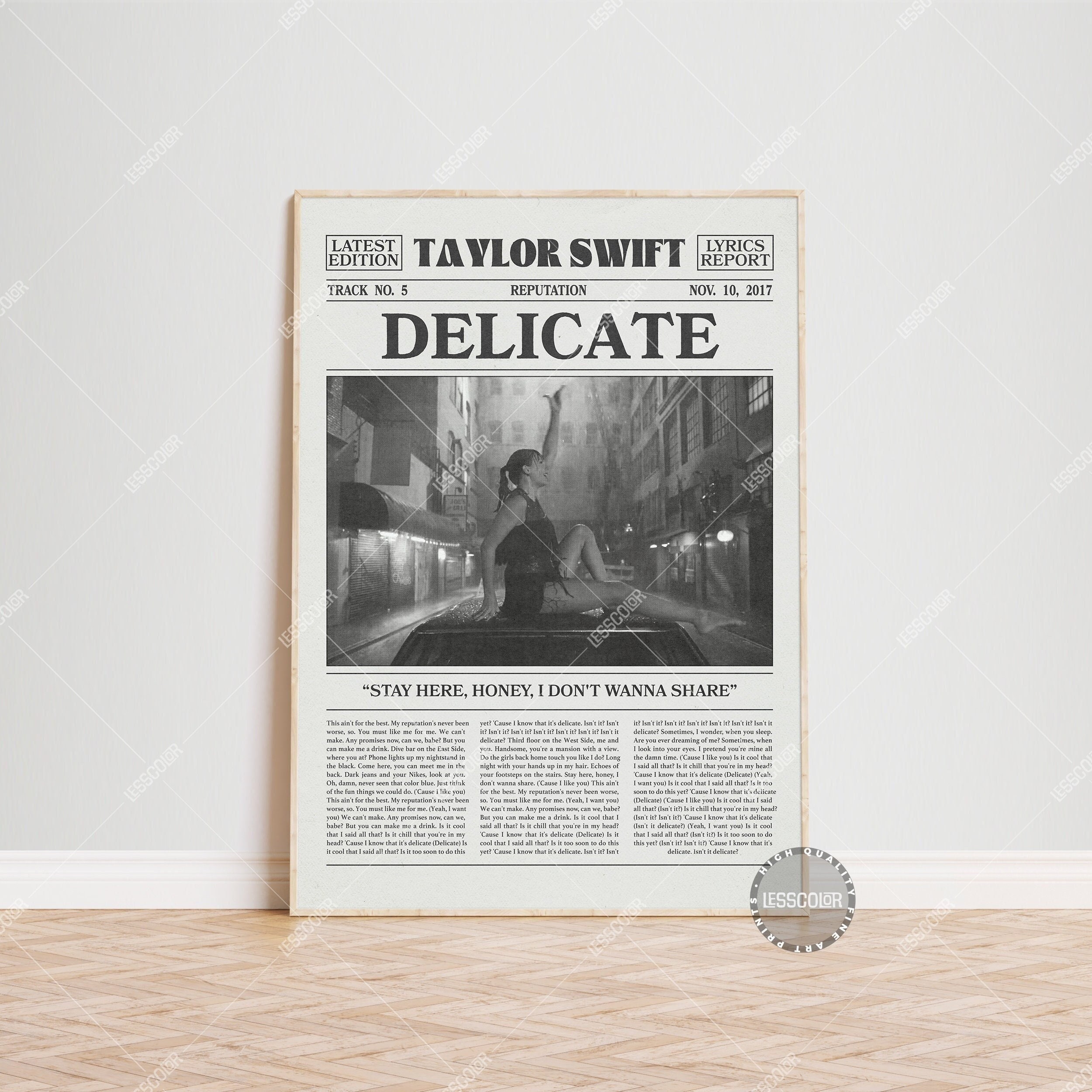 Taylor Swift Retro Newspaper Print, Delicate Poster, Delicate Lyrics ...