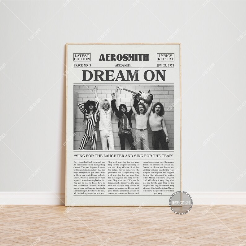 Aerosmith Retro Newspaper Print, Dream on Poster, Dream on Lyrics Print ...
